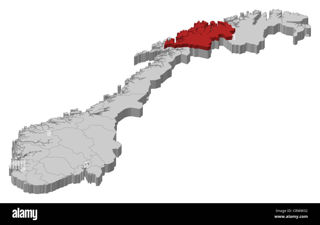 Political map of Norway with the several counties where Troms is ...