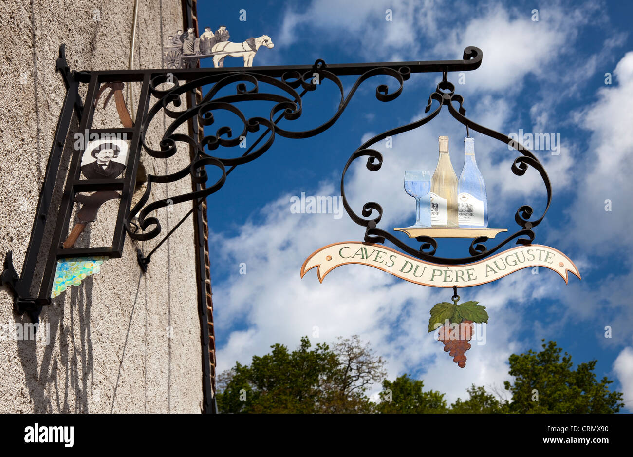 French vineyard sign. Cave du Pere Auguste. Civray-de-Touraine, France ...