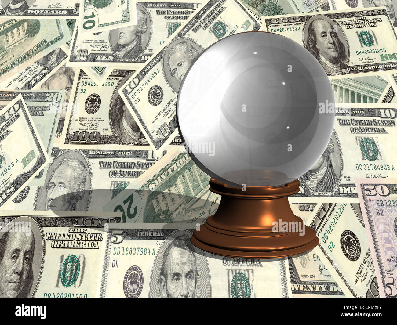 crystal ball on dollar bills Stock Photo - Alamy