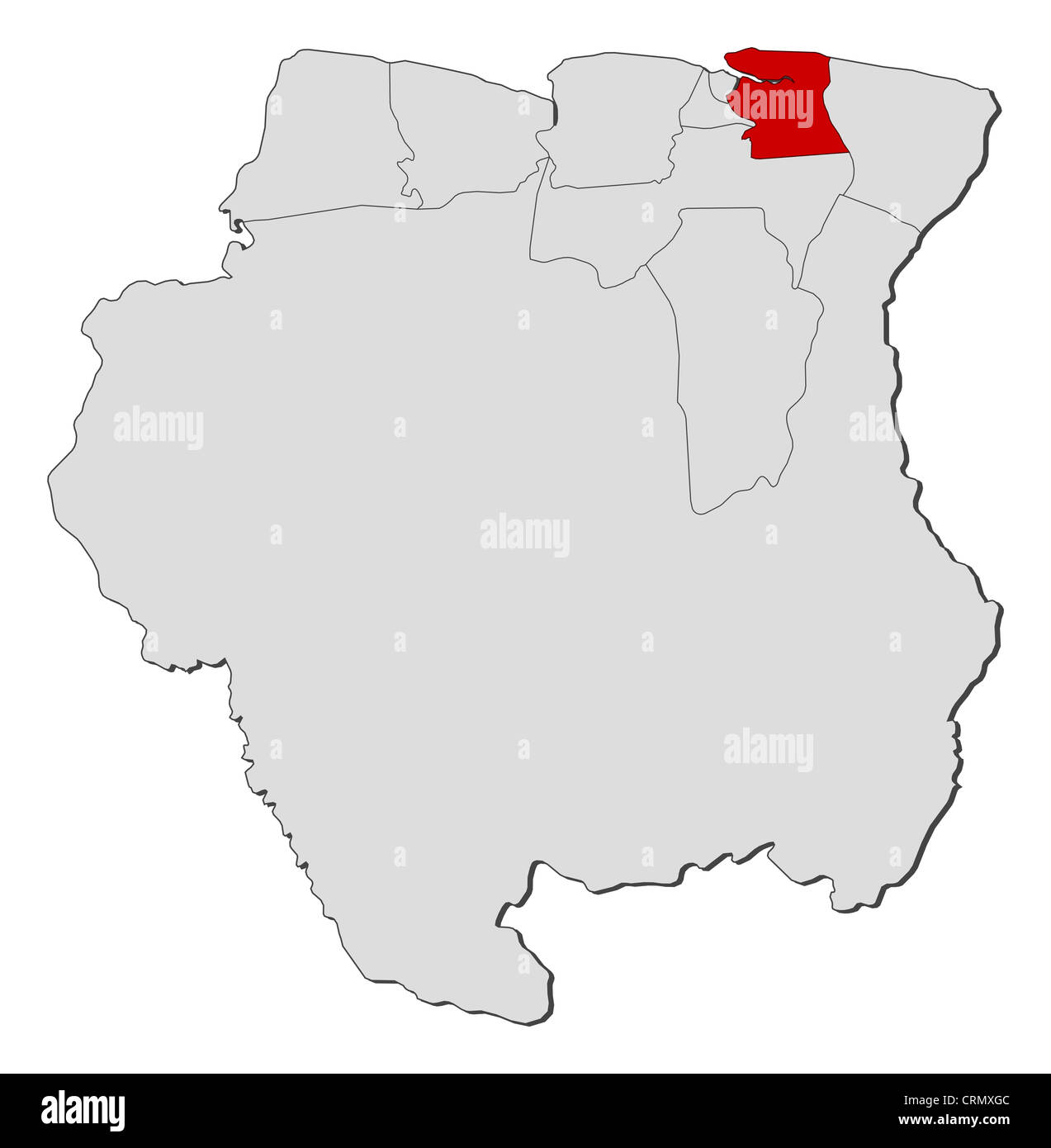 Political map of Suriname with the several districts where Commewijne ...