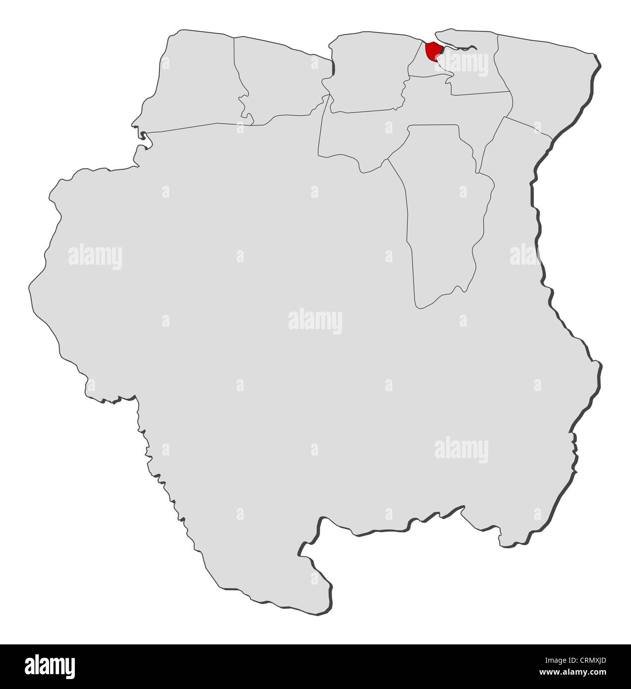 Political map of Suriname with the several districts where Paramaribo ...