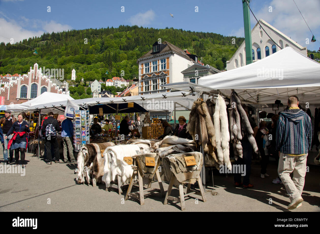 Norway, Bergen. Downtown open air market. Typical Nordic souvenirs ...