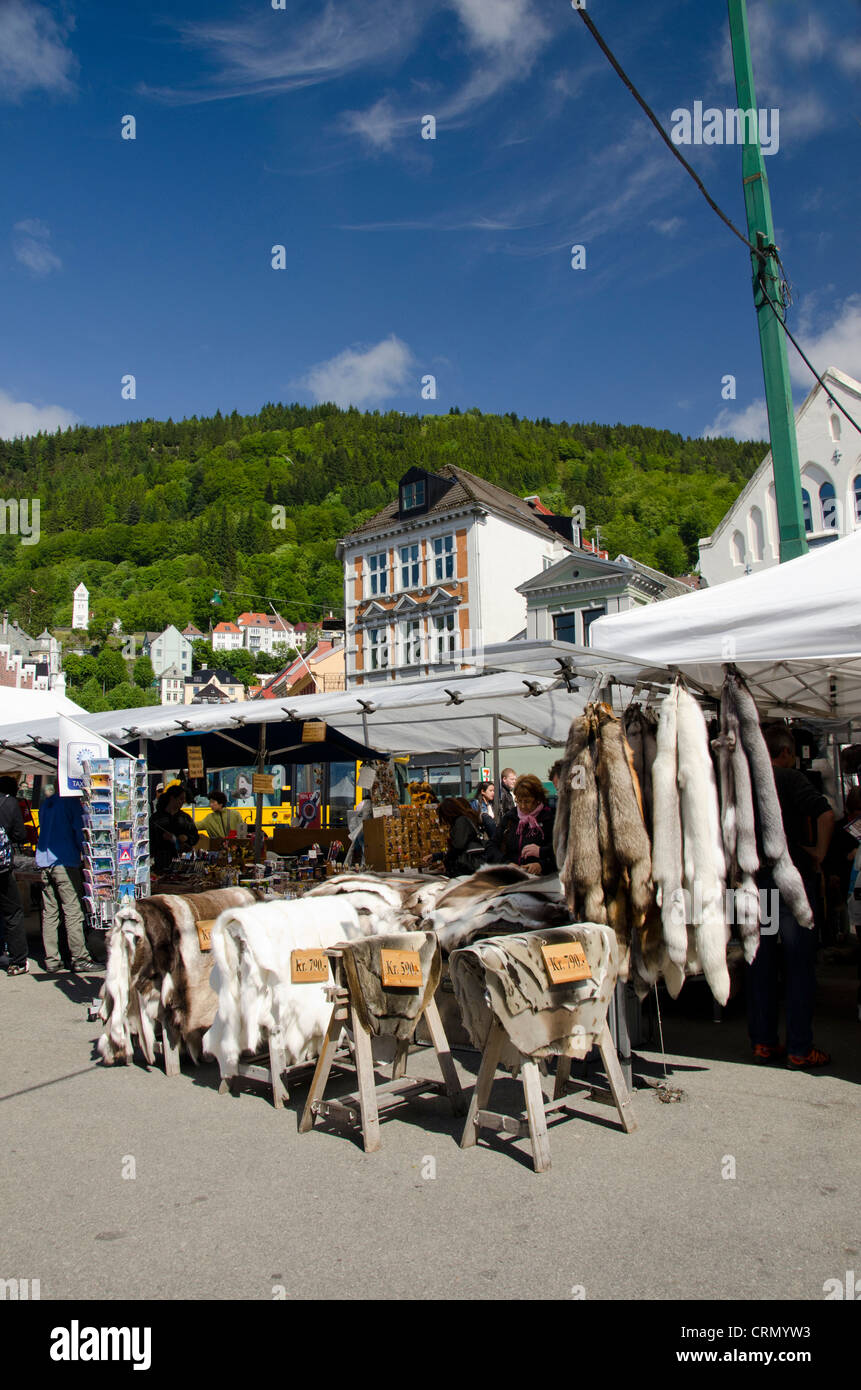 Norway, Bergen. Downtown open air market. Typical Nordic souvenirs ...