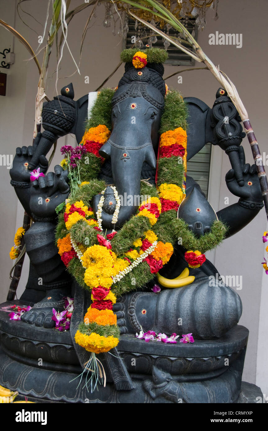 Hindu Elephant statue with marigold flowers in Little India Singapore ...