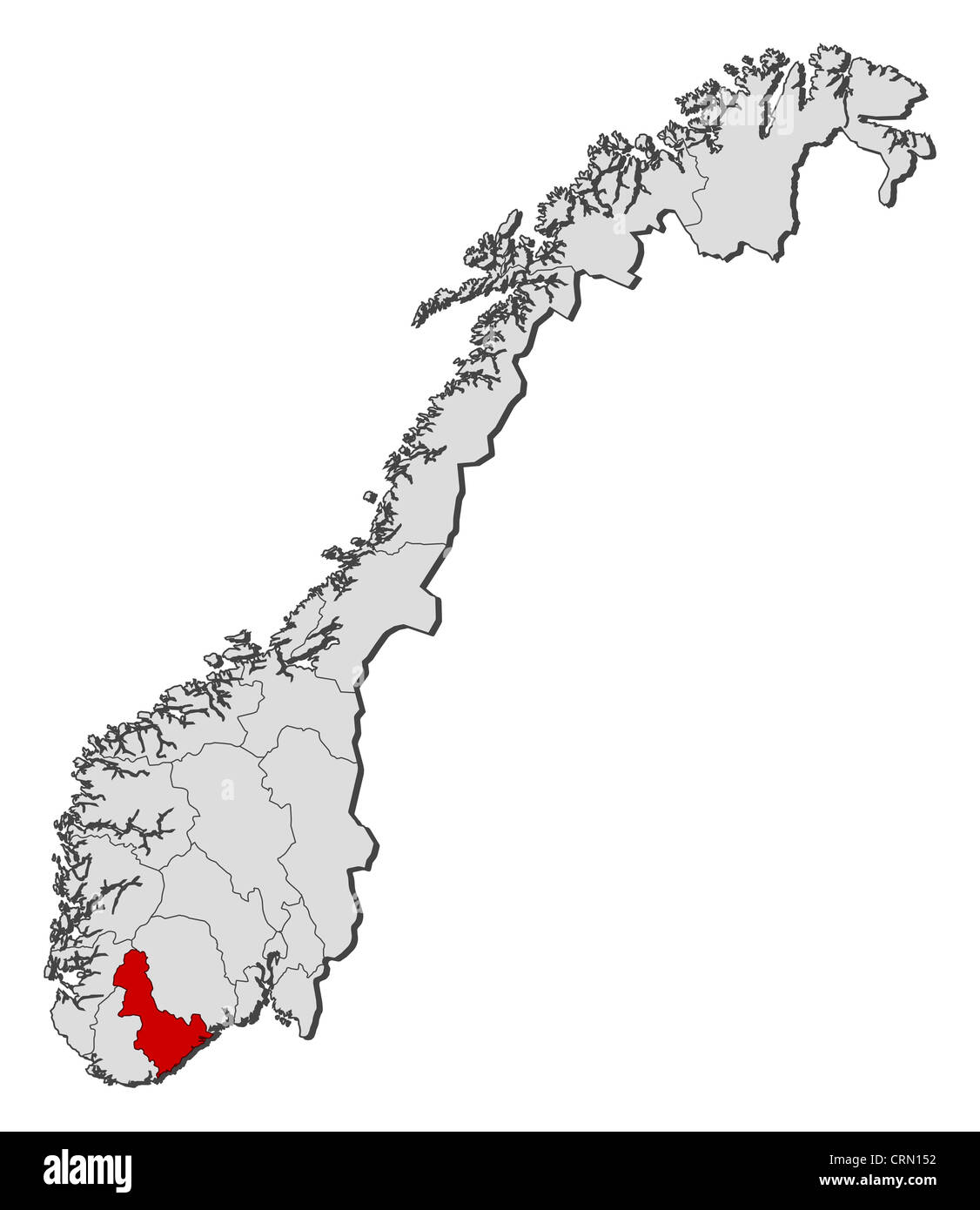 Political map of Norway with the several counties where Aust-Agder is ...