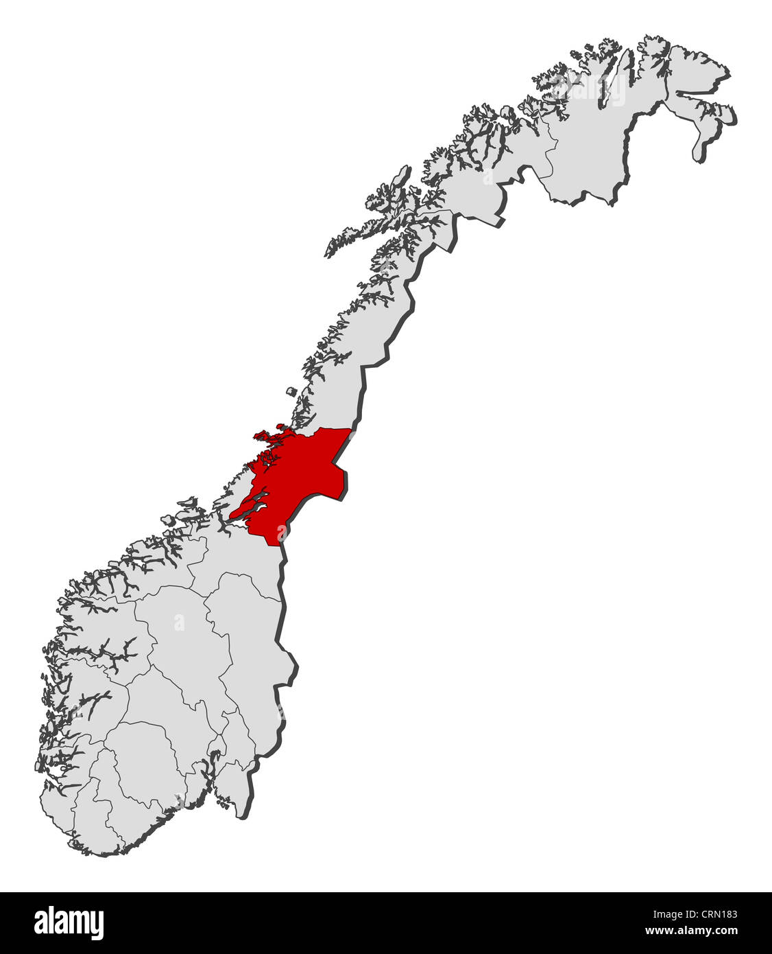 Political map of Norway with the several counties where Nord-Trøndelag ...