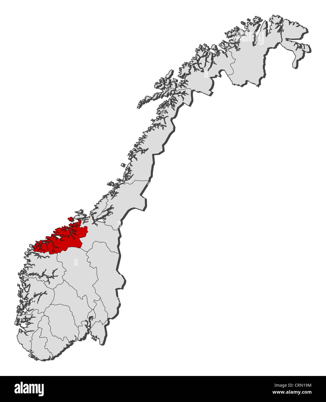 Political map of Norway with the several counties where Møre og Romsdal ...
