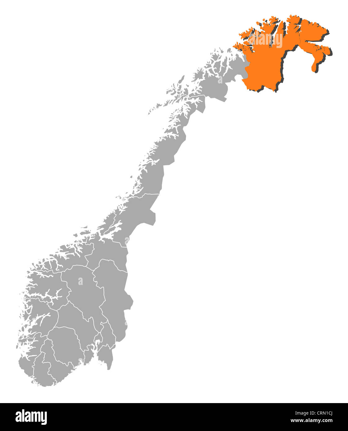 Political map of Norway with the several counties where Finnmark is ...