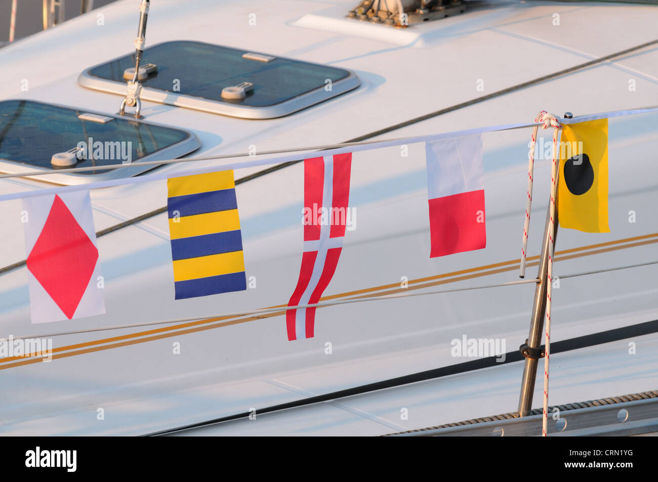 Flags on sailing yacht in marina, Neptune Marina, Ipswich Suffolk Stock ...