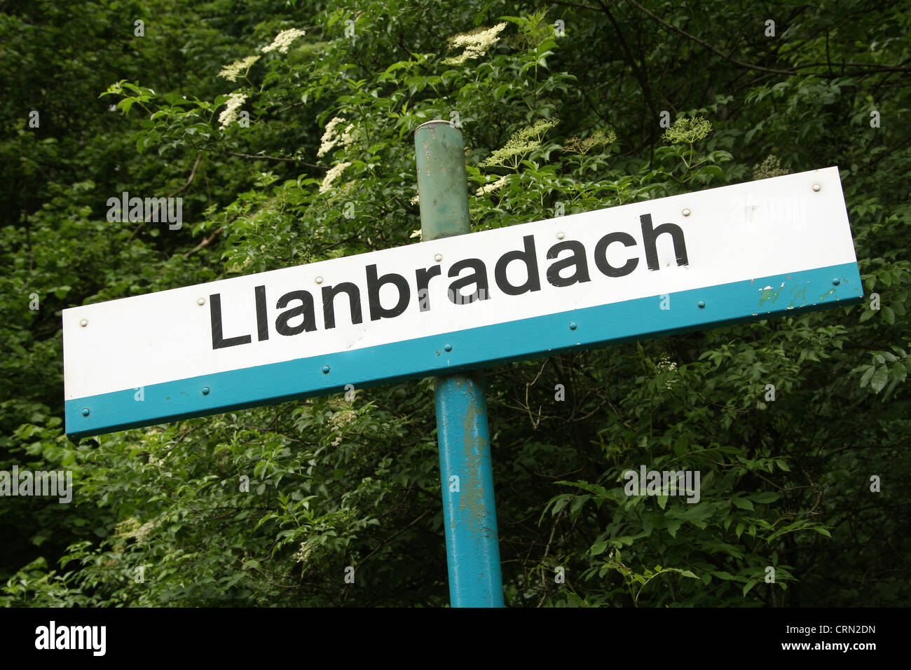 Train Station sign in the village of LLanbradach near the town of ...