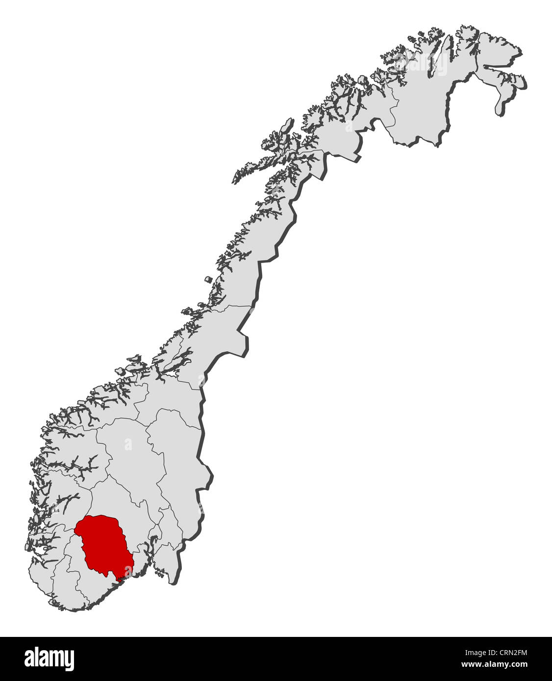 Political map of Norway with the several counties where Telemark is ...