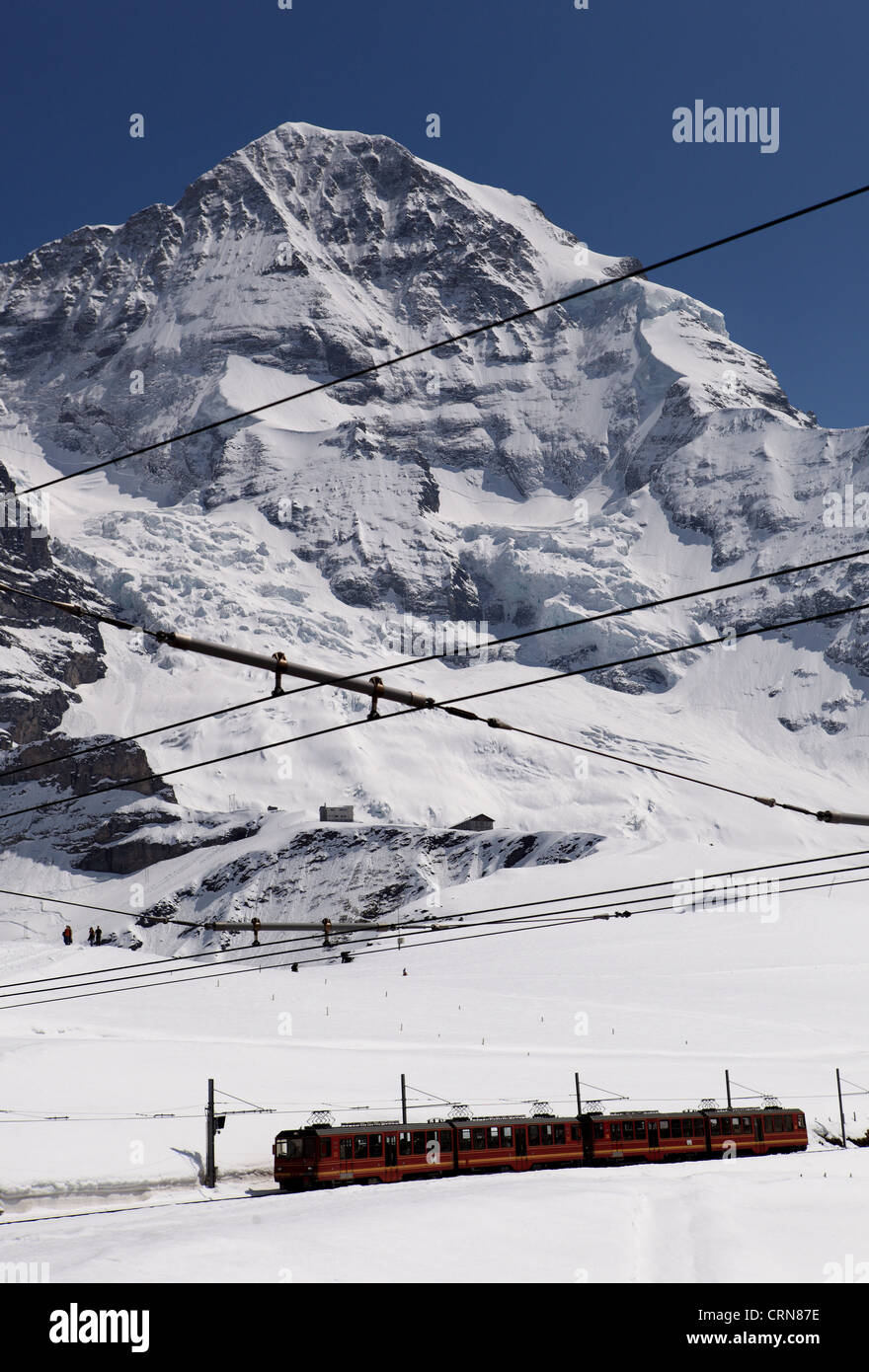 Swiss Alps (Jungfraujoch with its tiny cog train Stock Photo - Alamy