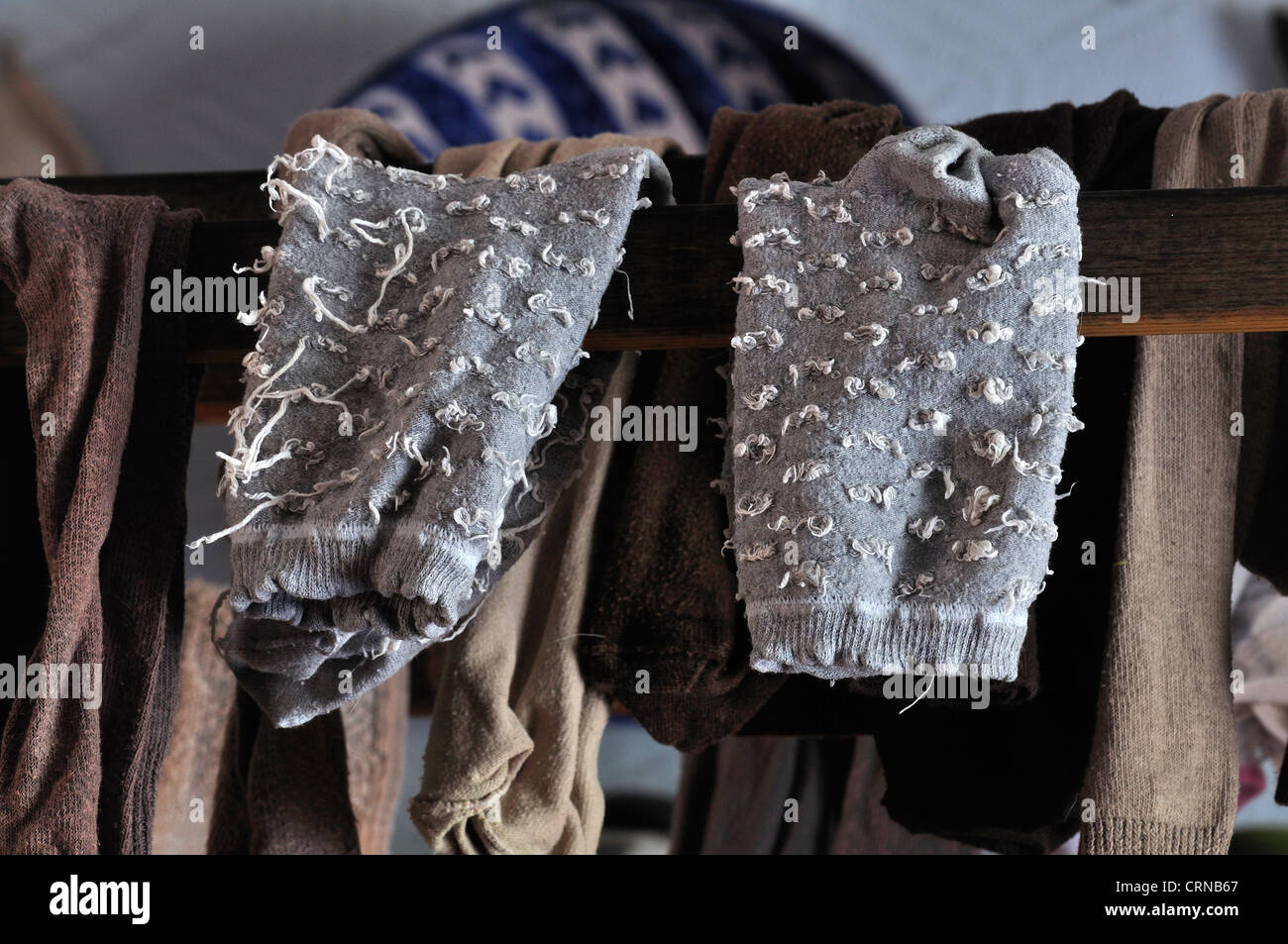 Socks drying on an airer UK Stock Photo - Alamy
