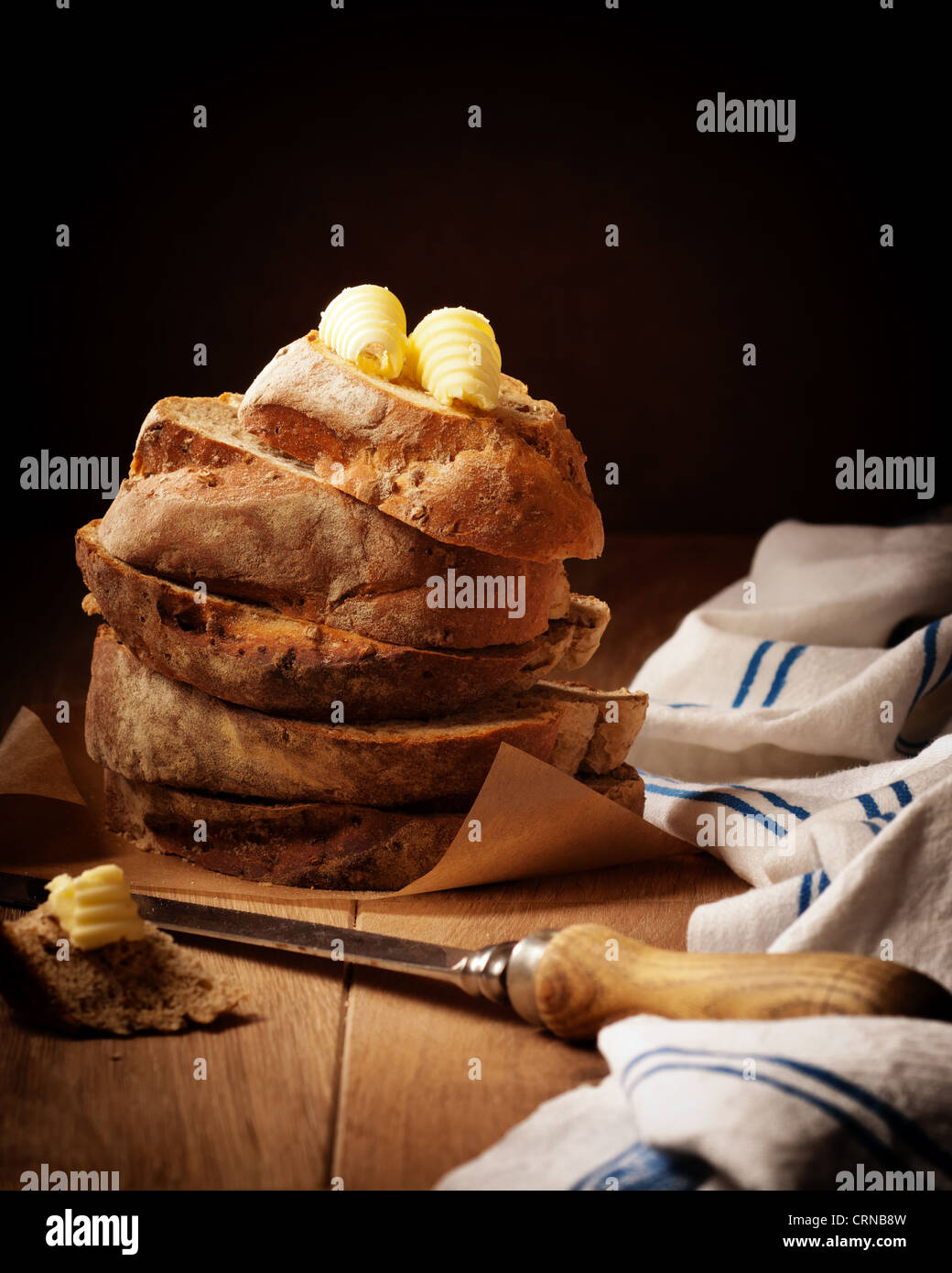 Stack of sliced bread with butter Stock Photo - Alamy