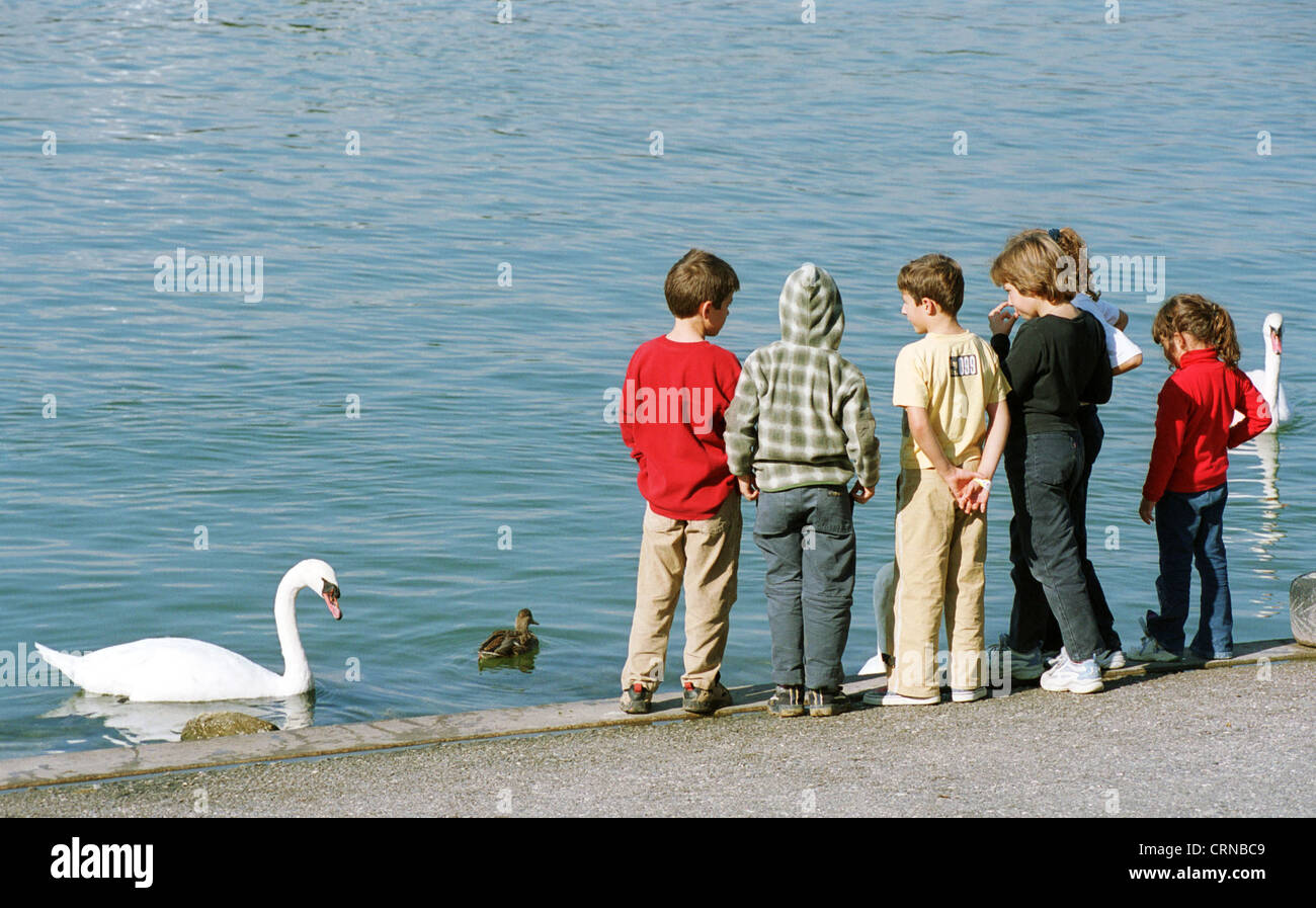 Children at the lake Stock Photo - Alamy