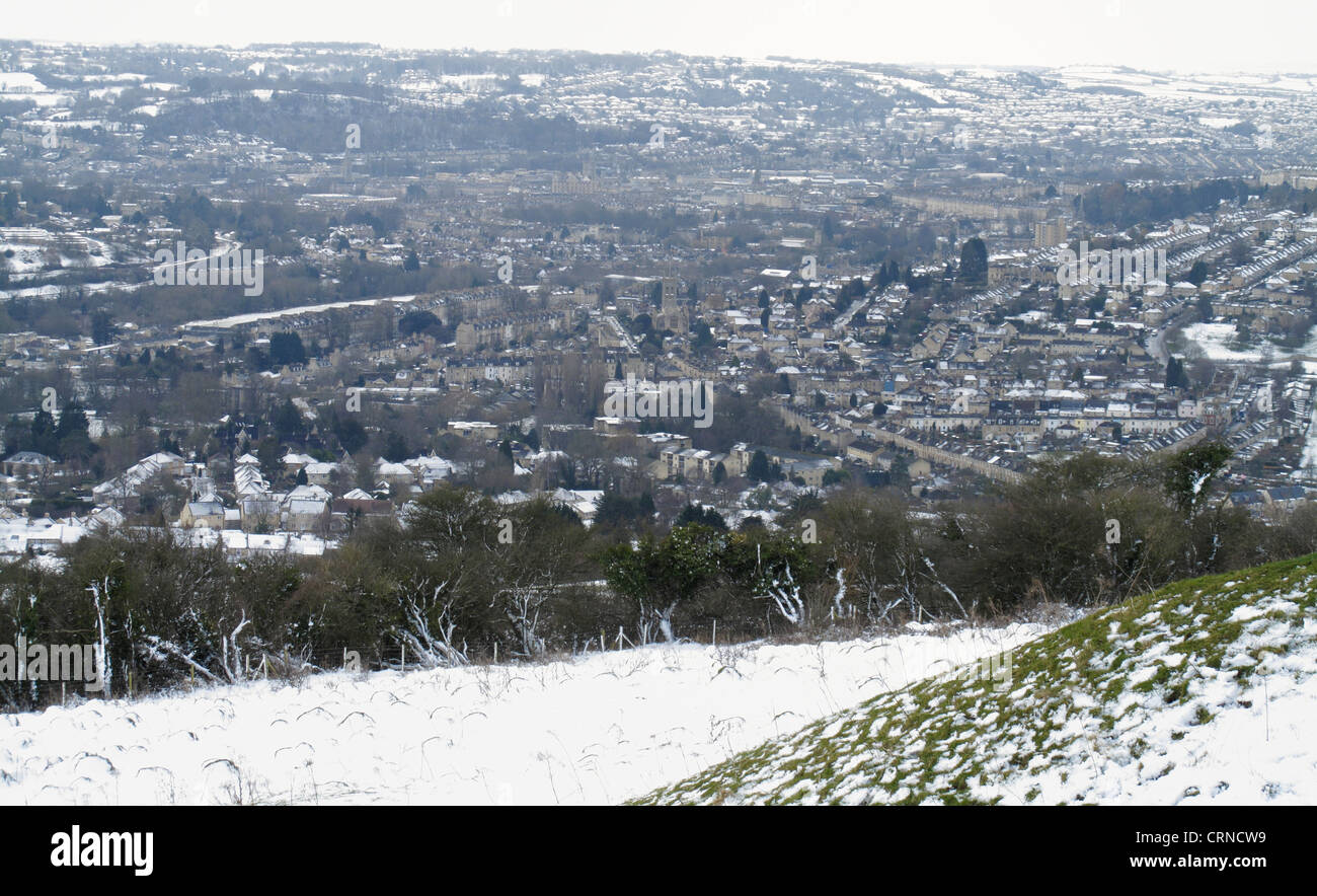 Winter snow Bath and Northeast Somerset taken from Solsbury Hill ...