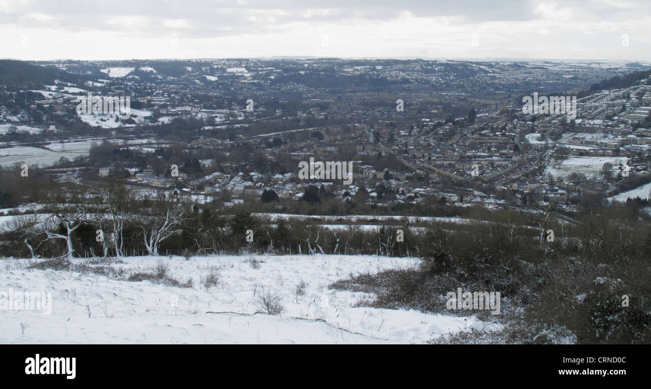 Winter snow Bath and Northeast Somerset taken from Solsbury Hill ...