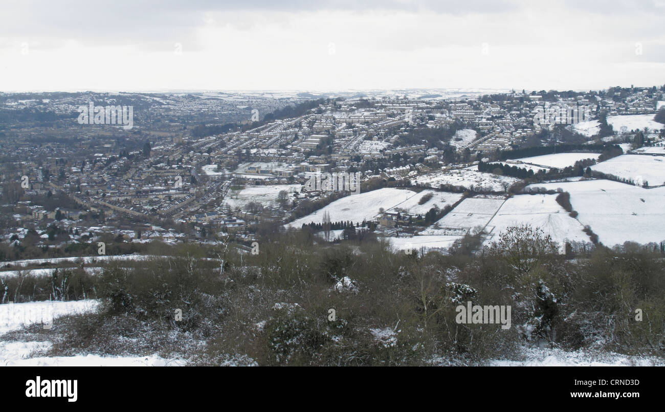 Winter snow Bath and Northeast Somerset taken from Solsbury Hill ...