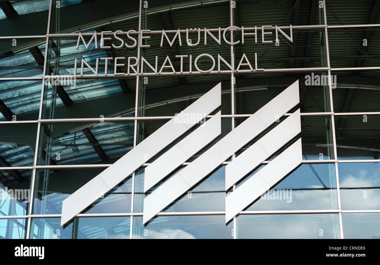 Logo of Messe Muenchen International at the main entrance Stock Photo ...