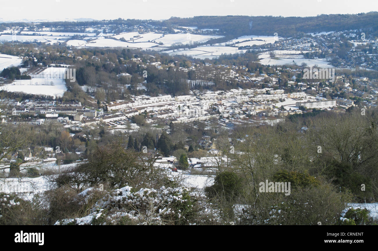Winter snow Bath and Northeast Somerset Batheaston taken from Solsbury ...