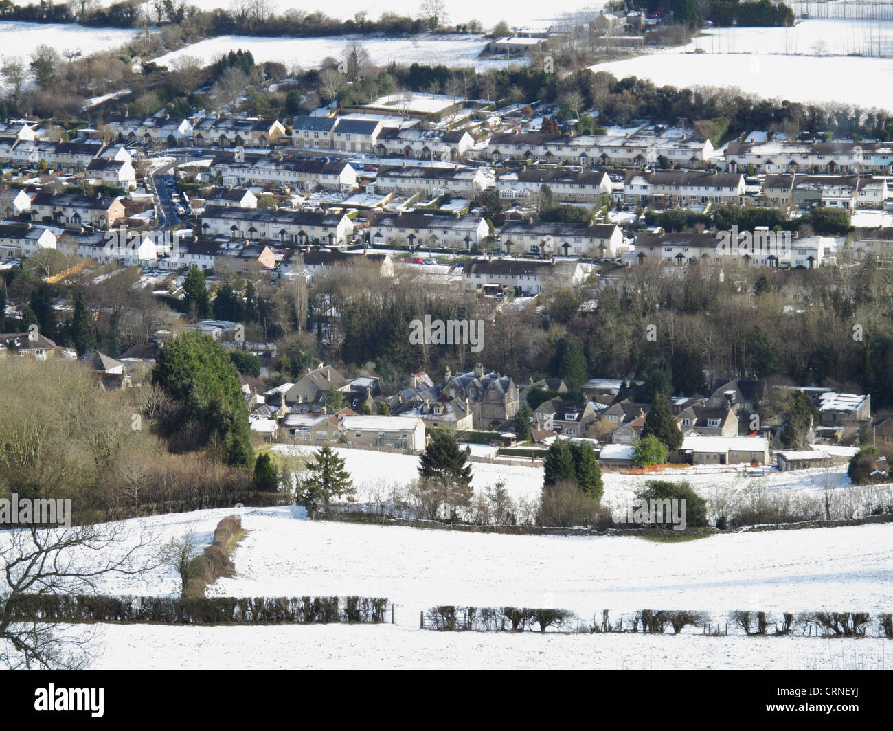 Winter snow Bath and Northeast Somerset Batheaston taken from Solsbury ...