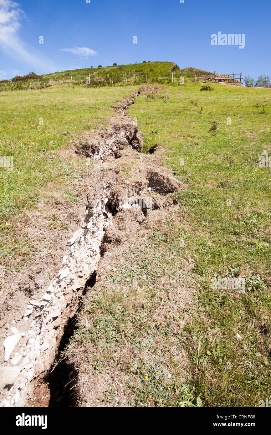A tear in the ground showing where the next landslip will take place on ...