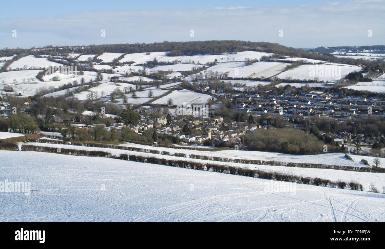Winter snow Bath and Northeast Somerset Batheaston taken from Solsbury ...