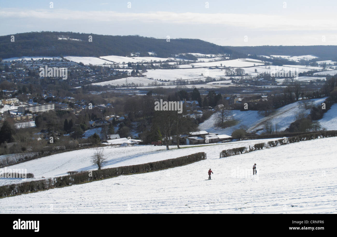 Winter snow Bath and Northeast Somerset Batheaston taken from Solsbury ...