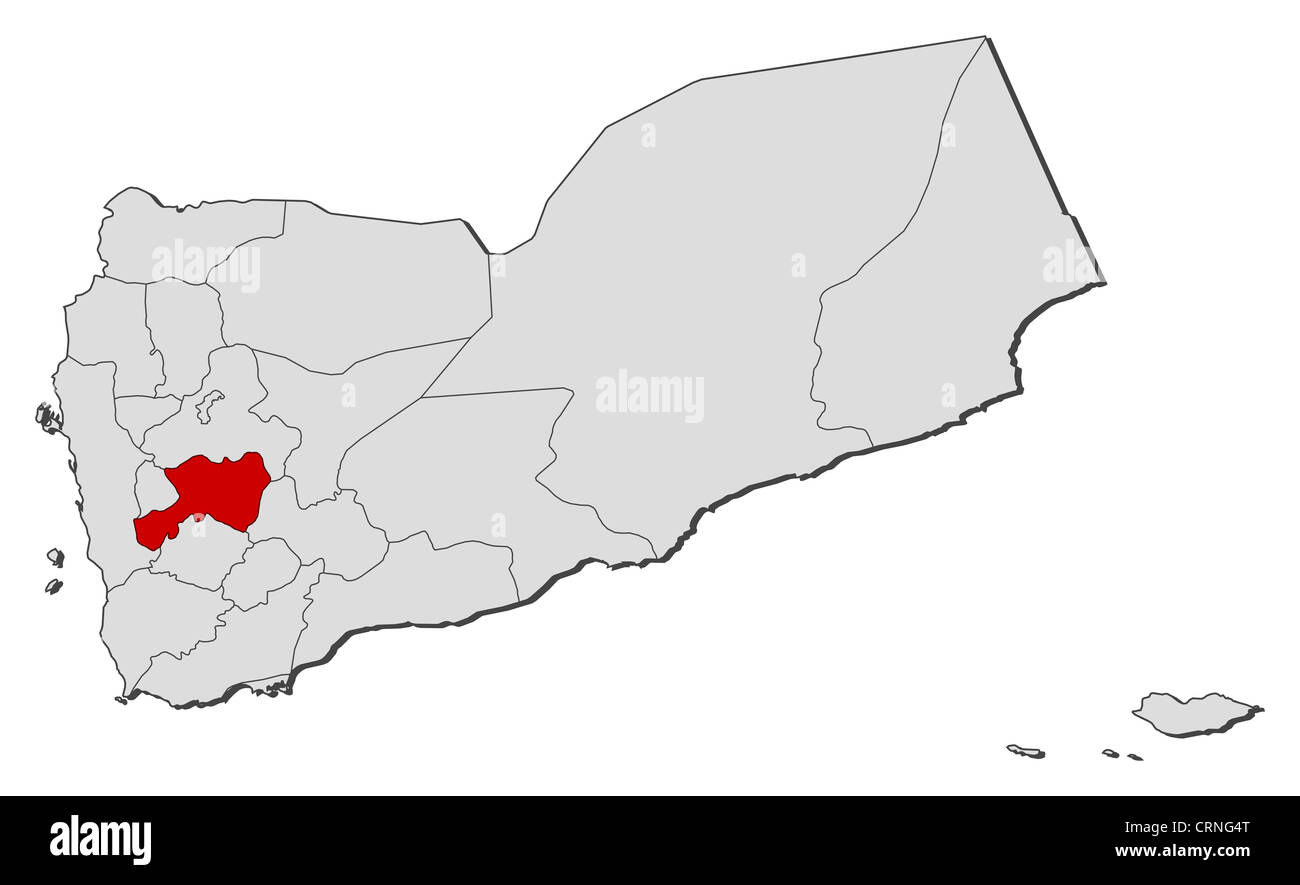 Political map of Yemen with the several governorates where Dhamar is ...