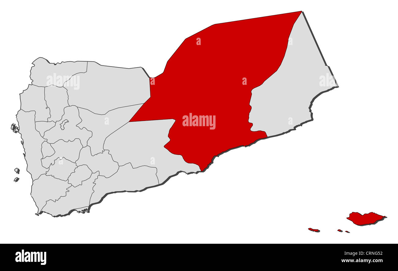 Political map of Yemen with the several governorates where Hadhramaut ...