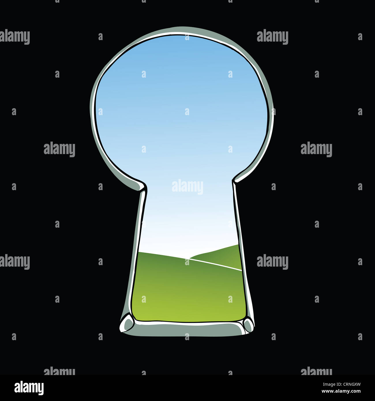 Keyhole illustration. View of landscape through keyhole Stock Photo - Alamy