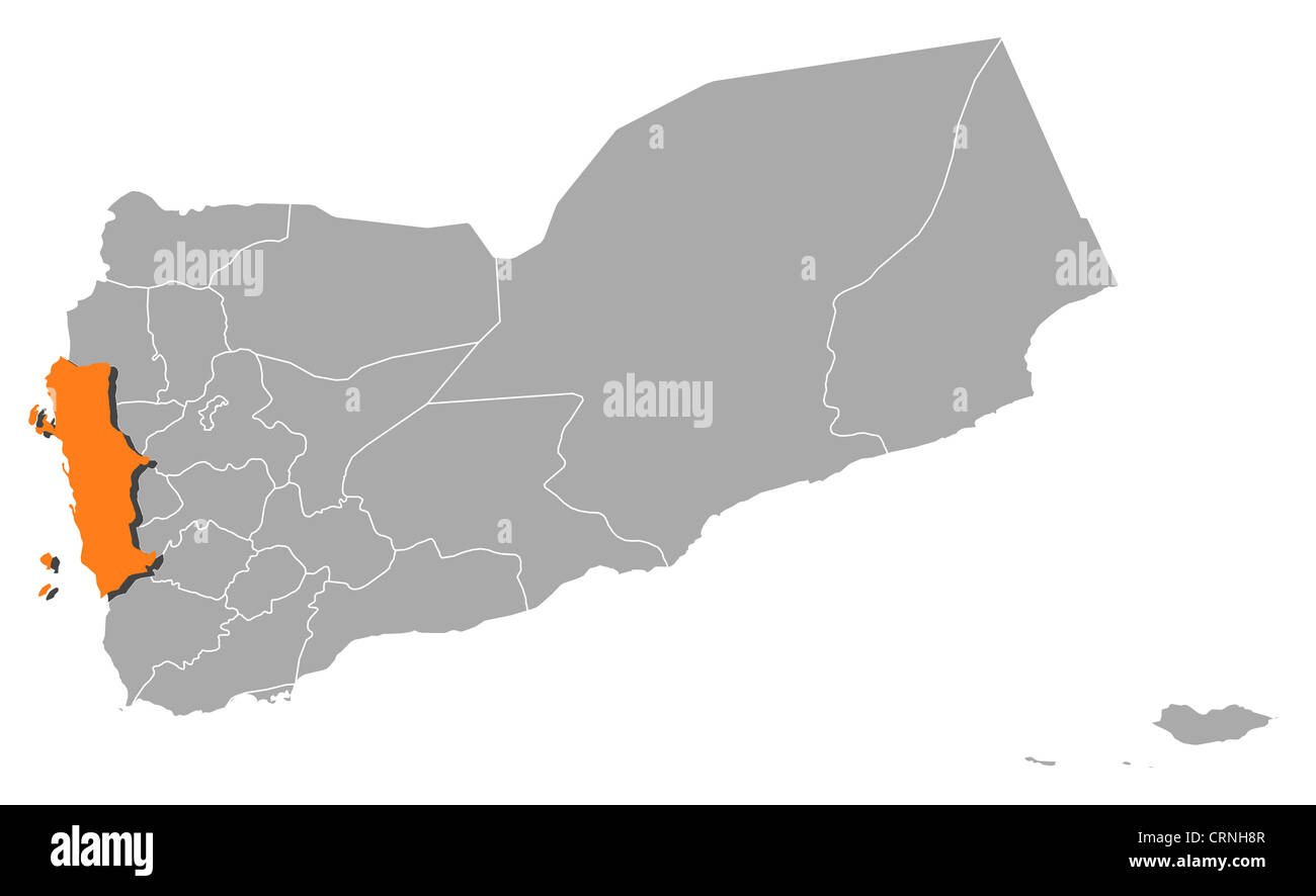 Political map of Yemen with the several governorates where Al Hudaydah ...