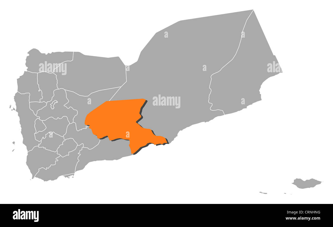 Political map of Yemen with the several governorates where Shabwah is ...