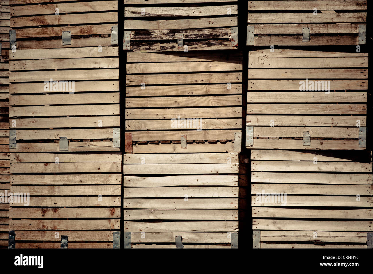 Grunge Crates stack. weathered wooden boxes in tall rows Stock Photo ...