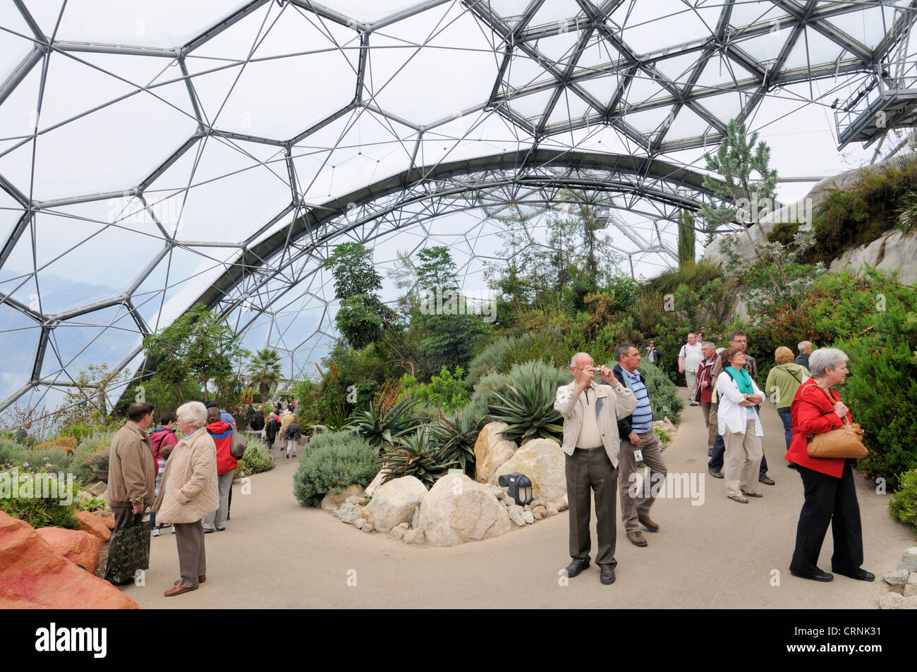Visitors inside the Tropical Biome at the Eden Project Stock Photo - Alamy