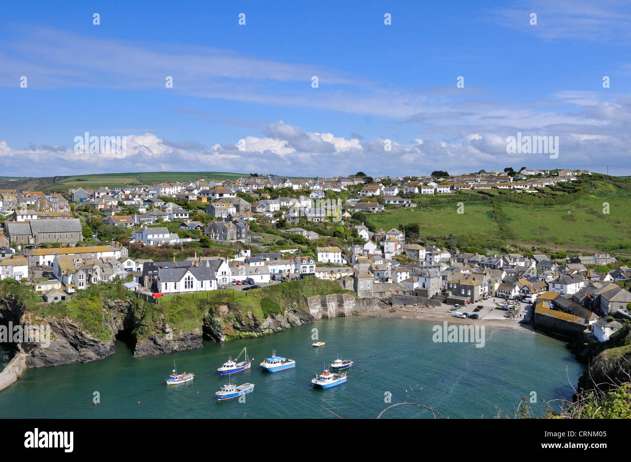 Boats in the harbour of Port Isaac, a small fishing village on the ...