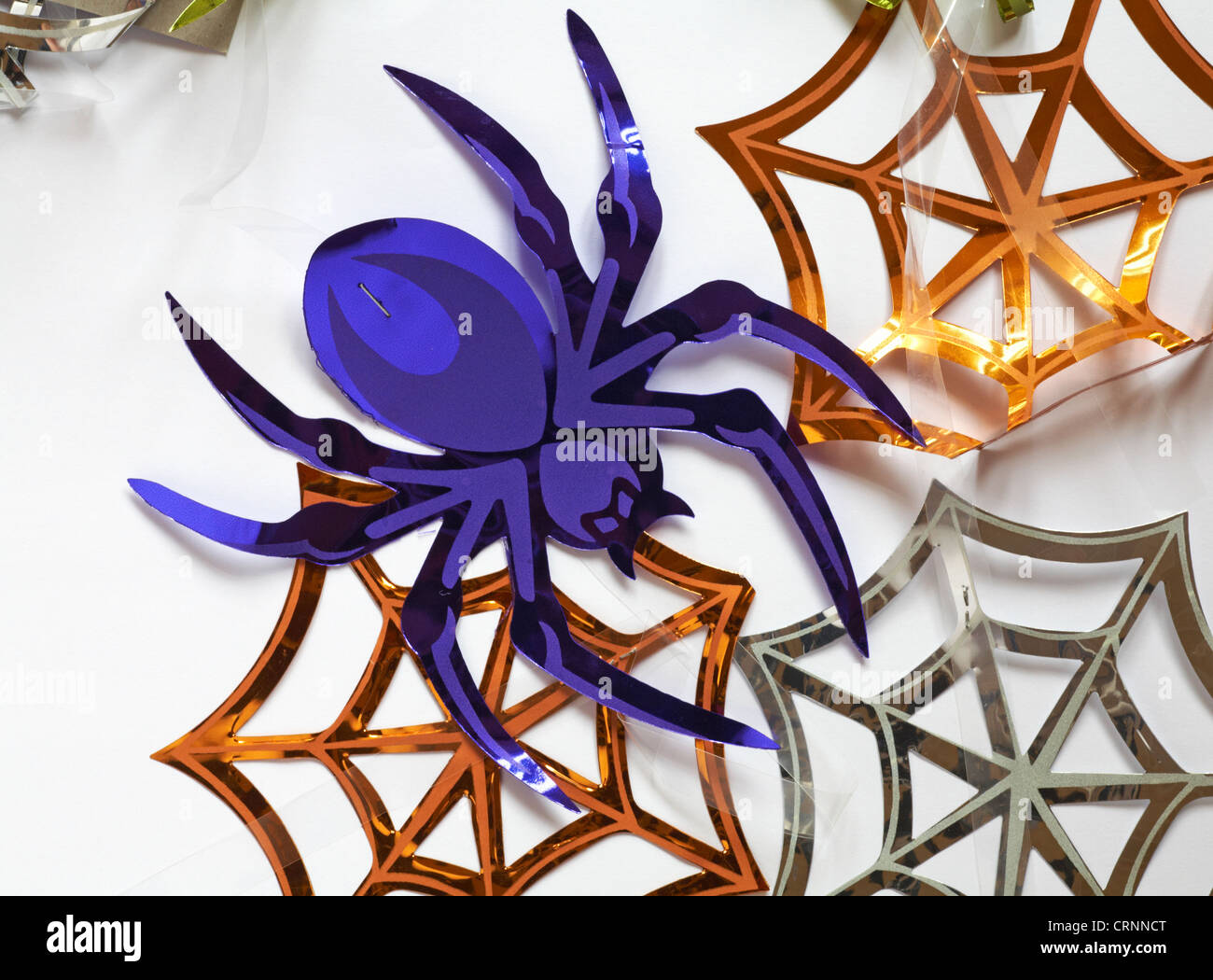 shiny spider and spider webs decorations for halloween set on white ...