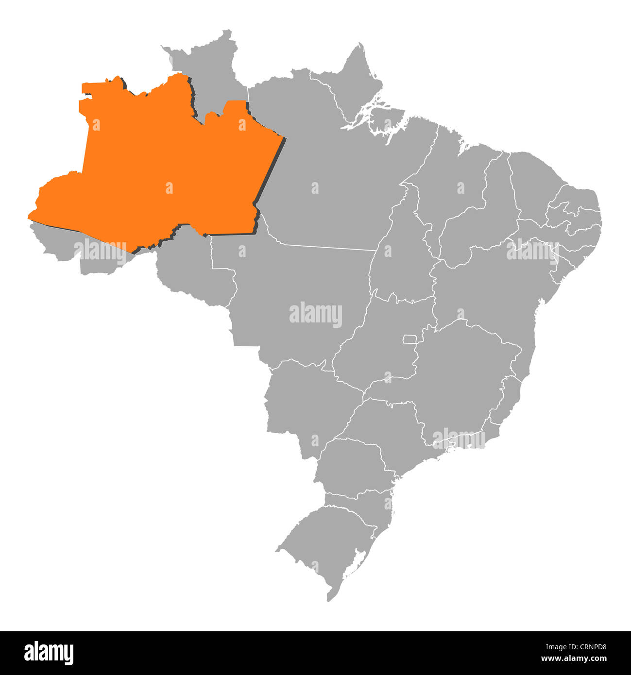 Political map of Brazil with the several states where Amazonas is ...