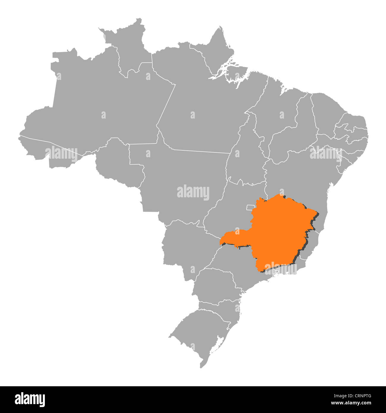 Political map of Brazil with the several states where Minas Gerais is ...