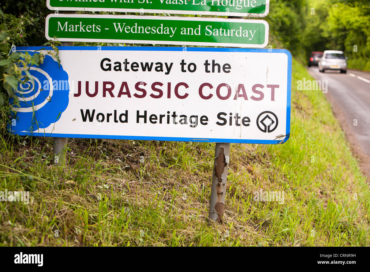 A sign for the Jurassic Coast World Heritage Site in Bridport, Dorset ...