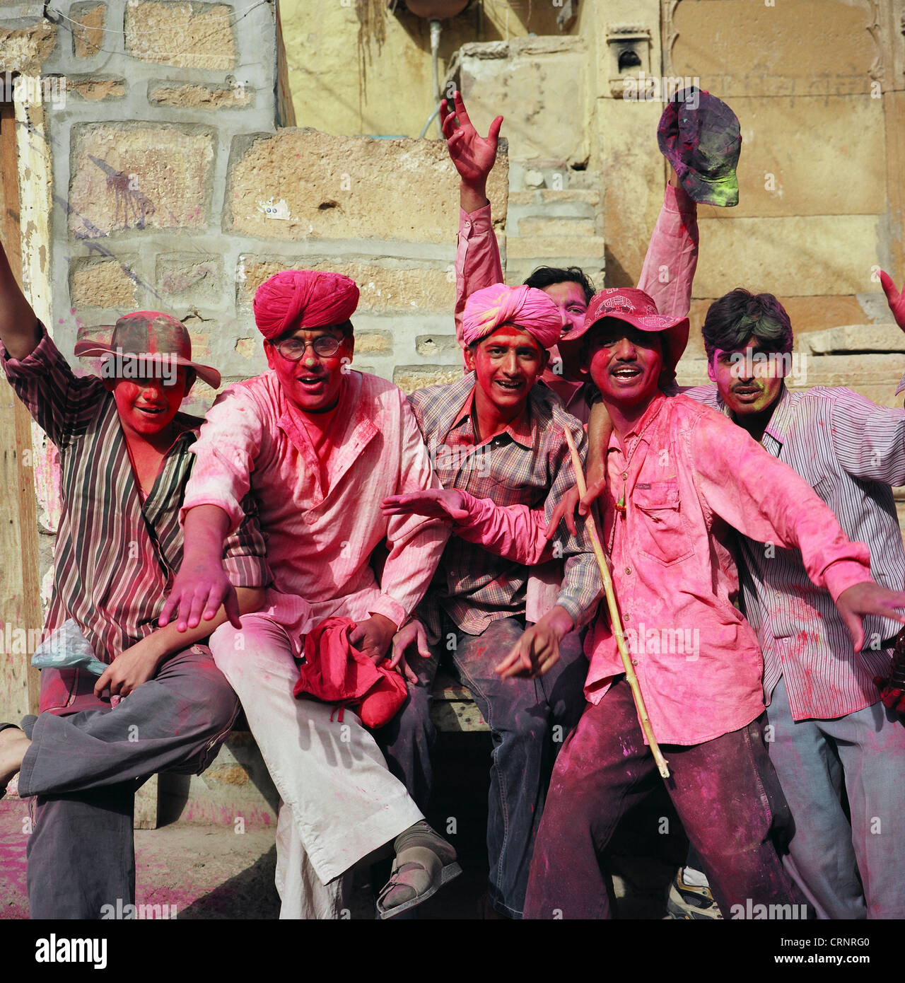 Young men celebrating the festival of Holi in Jaisalmer, India Stock ...