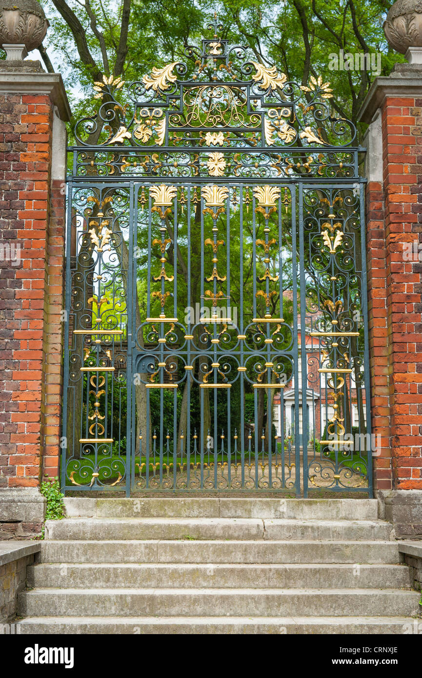 London Hampstead Village ornate gates steps stairs to side entrance to ...