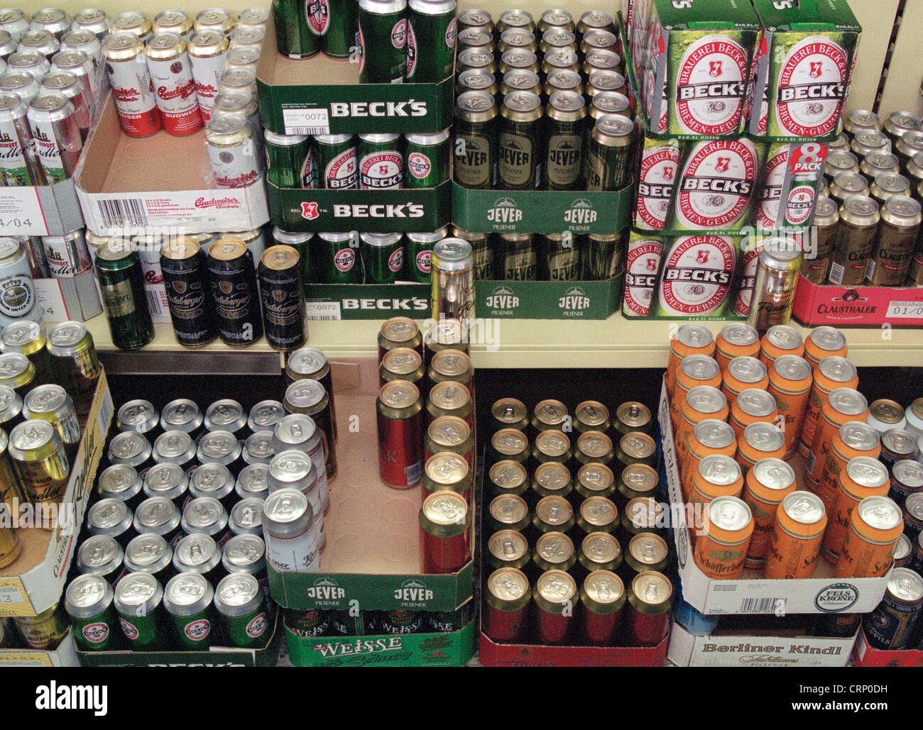 Selection of beer cans in a Getraenkemarkt Stock Photo - Alamy