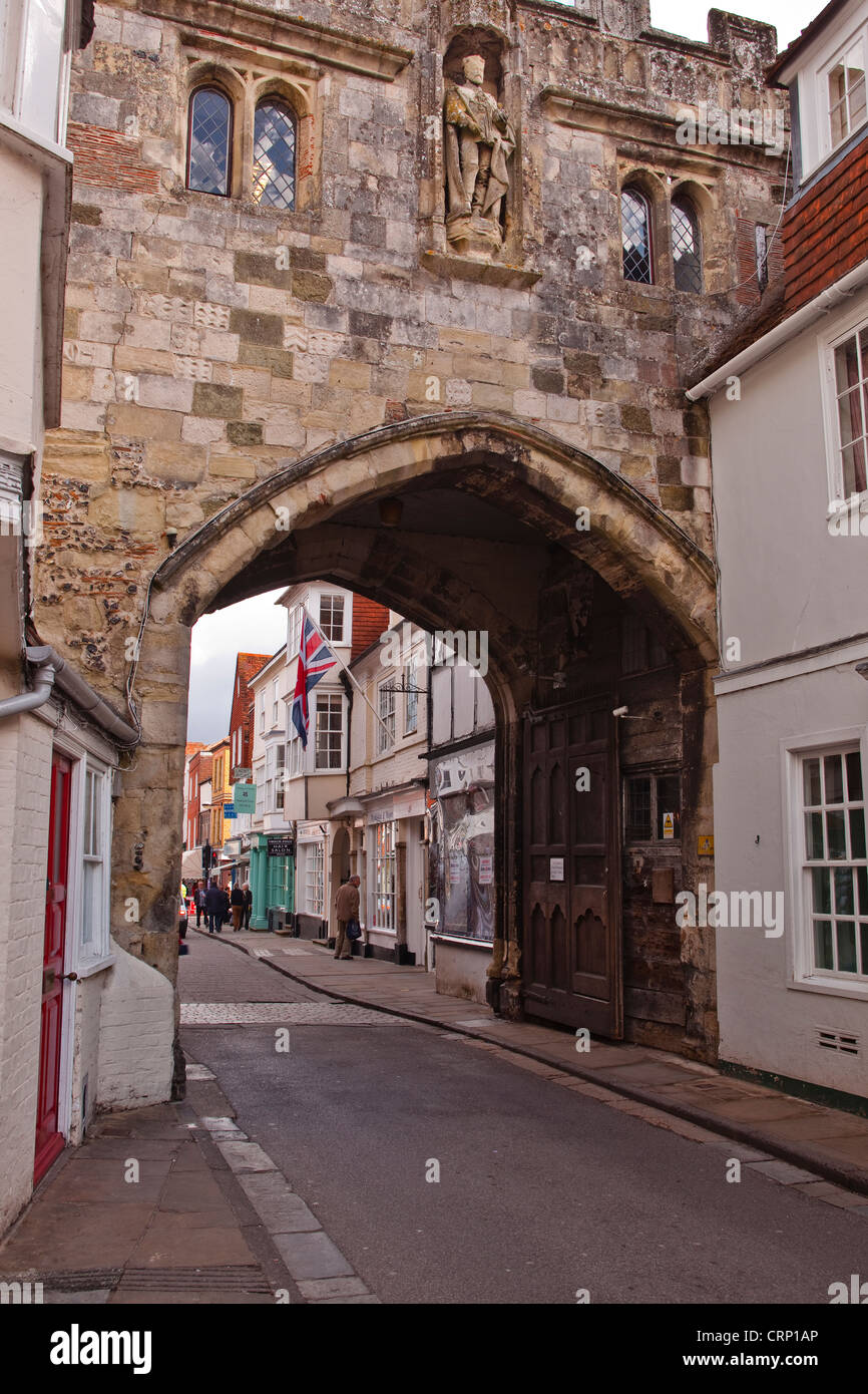 Looking out of the 14th century High Street gate in the cathedral close ...