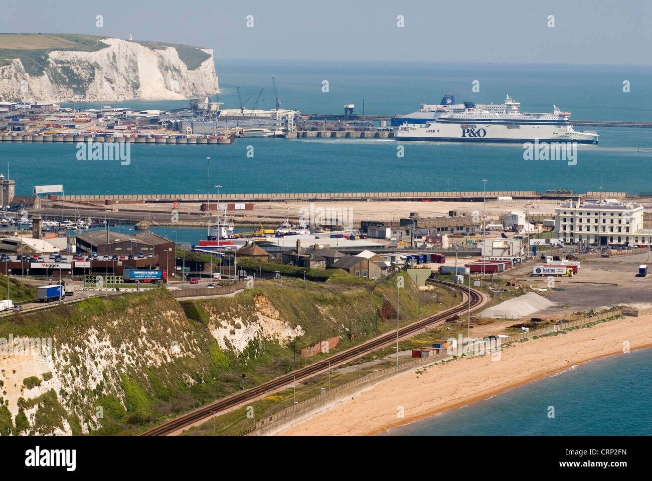 Dover port showing the harbour and a P&O ferry. A transport link to ...