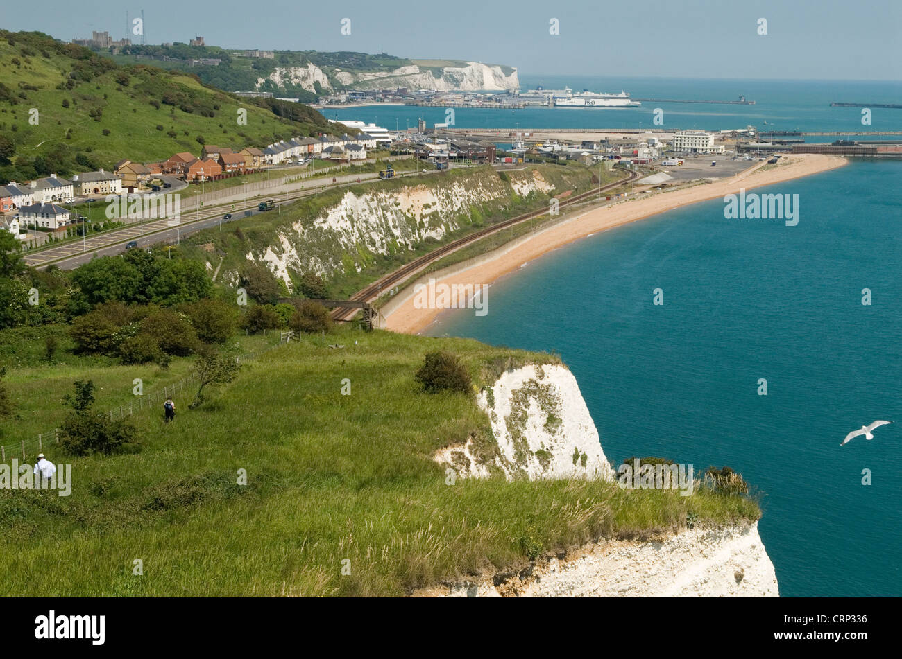 White Cliffs of Dover, Kent. Ferry port harbour town of Dover 2010s ...