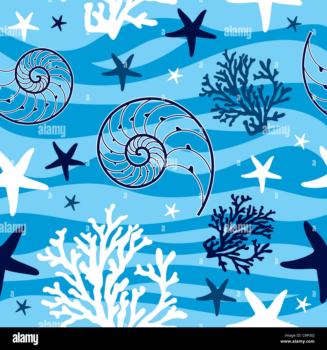 Sea shells and starfish marine seamless pattern background . Vector ...
