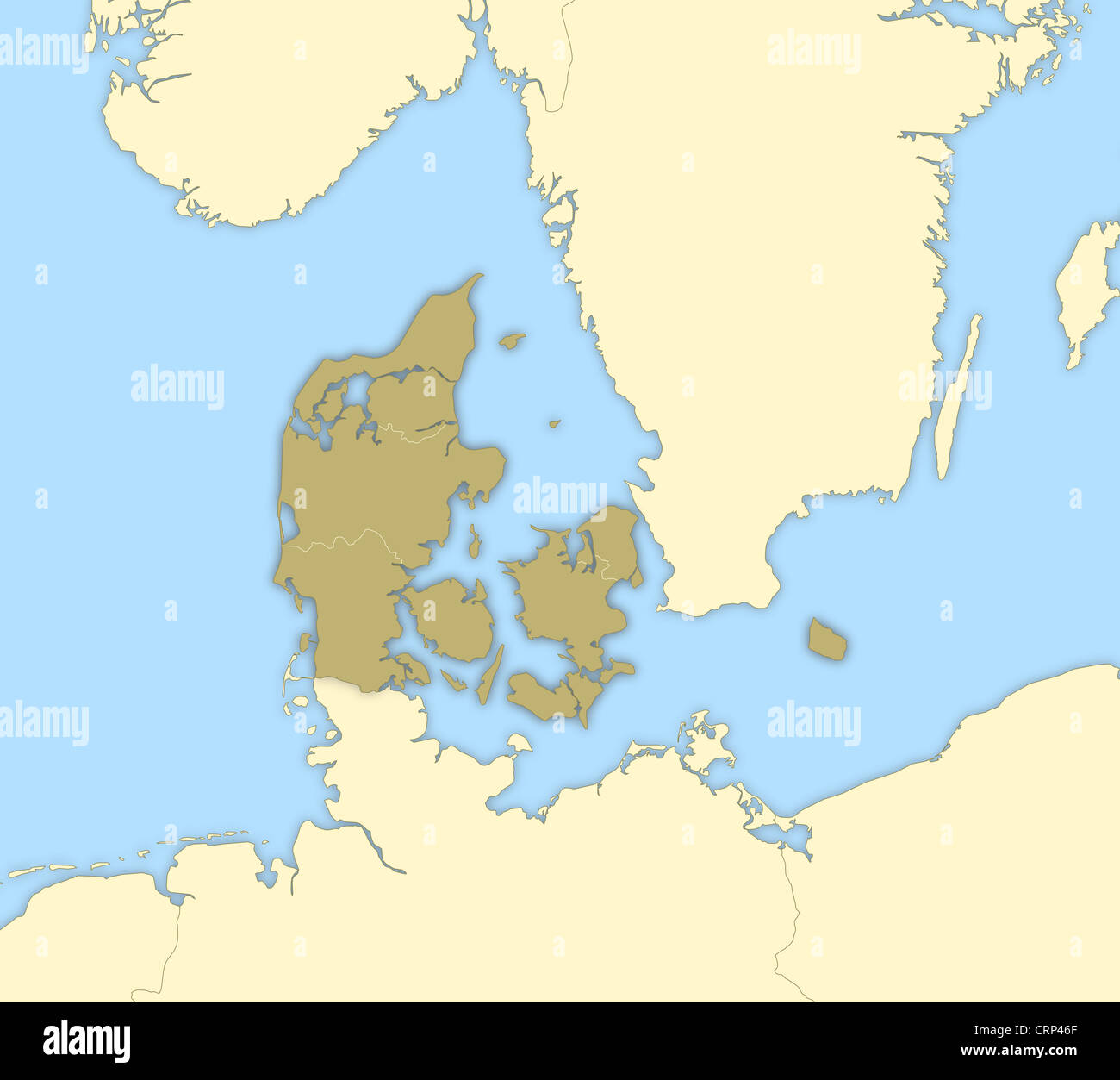 Political map of Danmark with the several regions Stock Photo - Alamy