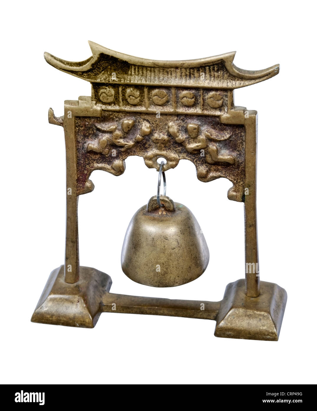 Metal Tori Gate with brass bell hung from chain - path included Stock ...