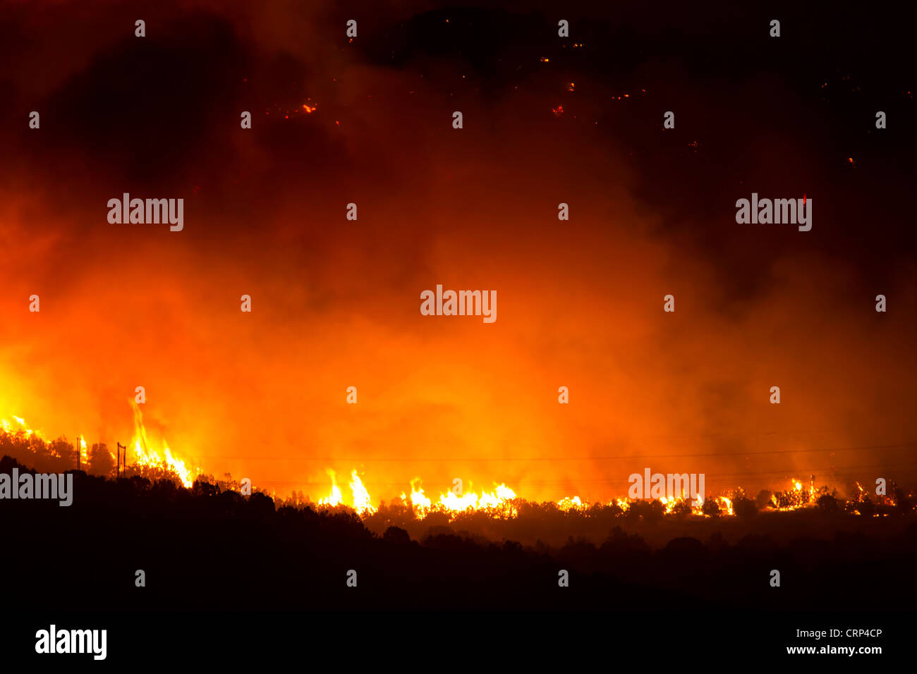 Forest fire burns out of control during night in Wood Hollow Canyon ...